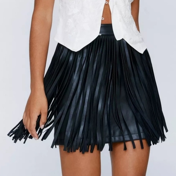 Nasty Gal | Skirts | New Nasty Gal Premium Faux Leather Fringe Mini ...